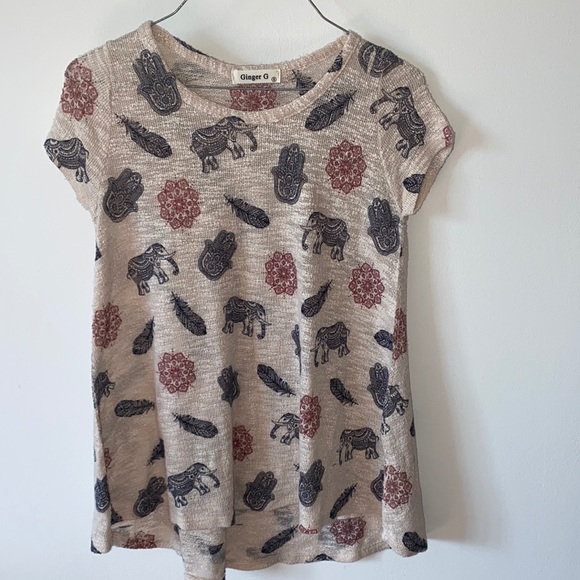 Ginger G | Tops | Ginger G Elephant Hamsa Feather Top | Poshmark